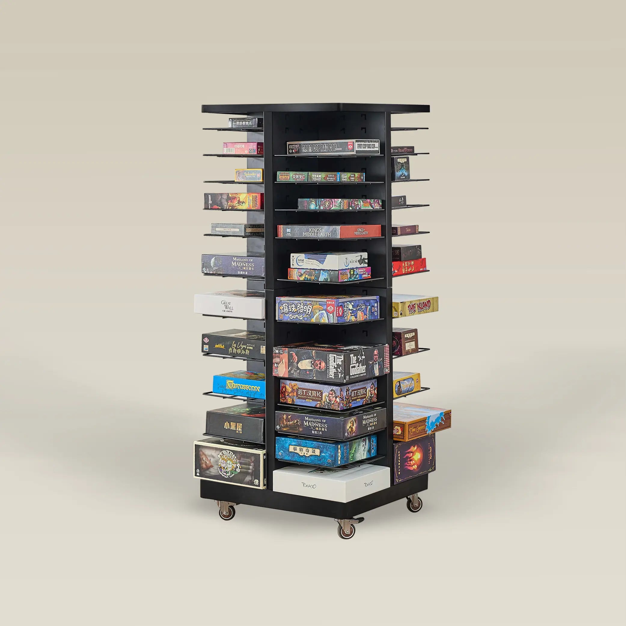 Board Game Storage Rack with Adjustable Shelves and Wheels – BoxKing